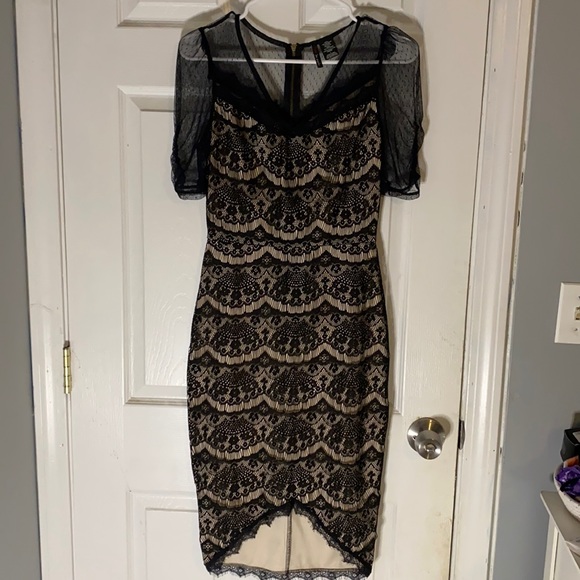 Fire Los Angeles | Dresses | Black Lace With Nude Underlay Cocktail ...